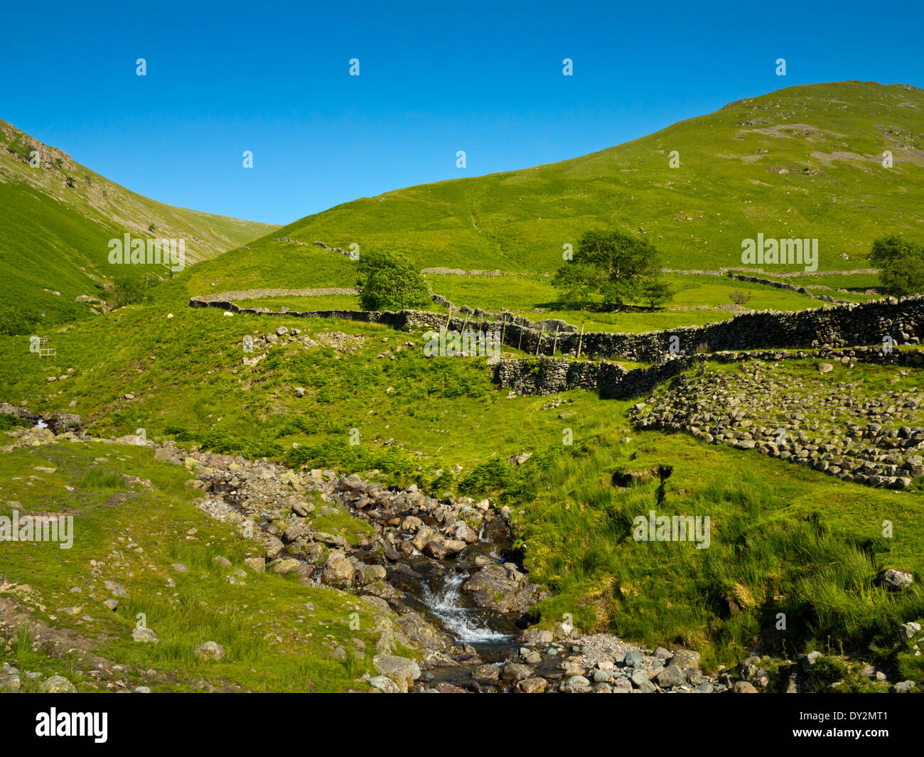 Upland summer landscape and stream at Caudale Beck on Kirkstone Pass in ...