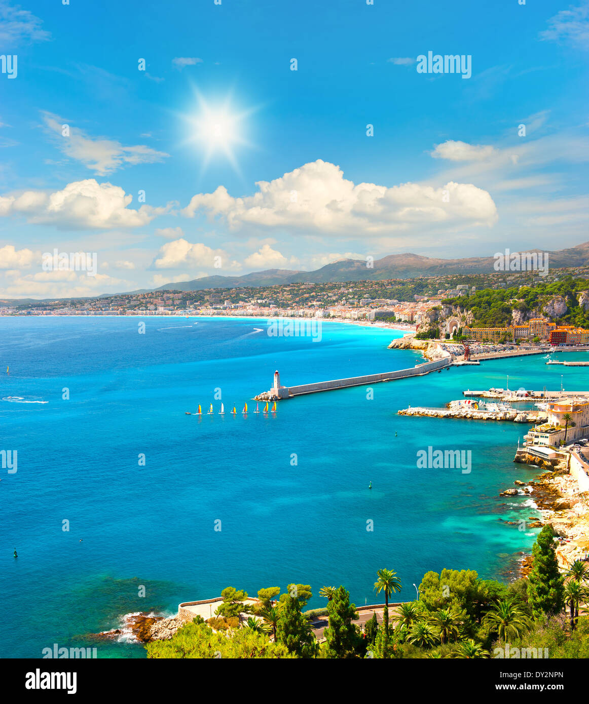 view of Nice, Cote d'Azur, France. french riviera. turquoise sea and ...