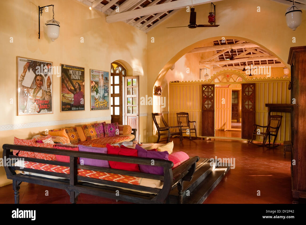Raised seating area in entrance room of Goan house Stock Photo - Alamy