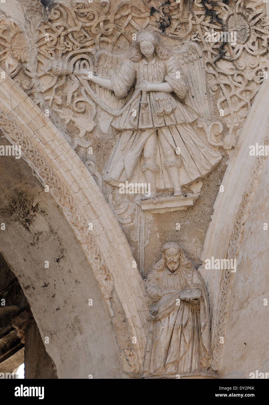 Decoration on a fallen pillar in La Catedral. The cathedral was built ...