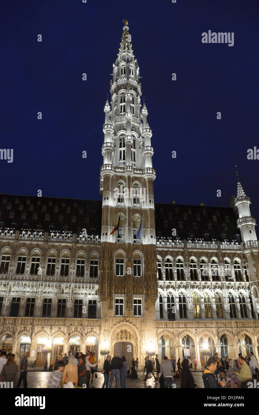 The town hall of Brussels on Grand Place at night. August 2013 Stock ...