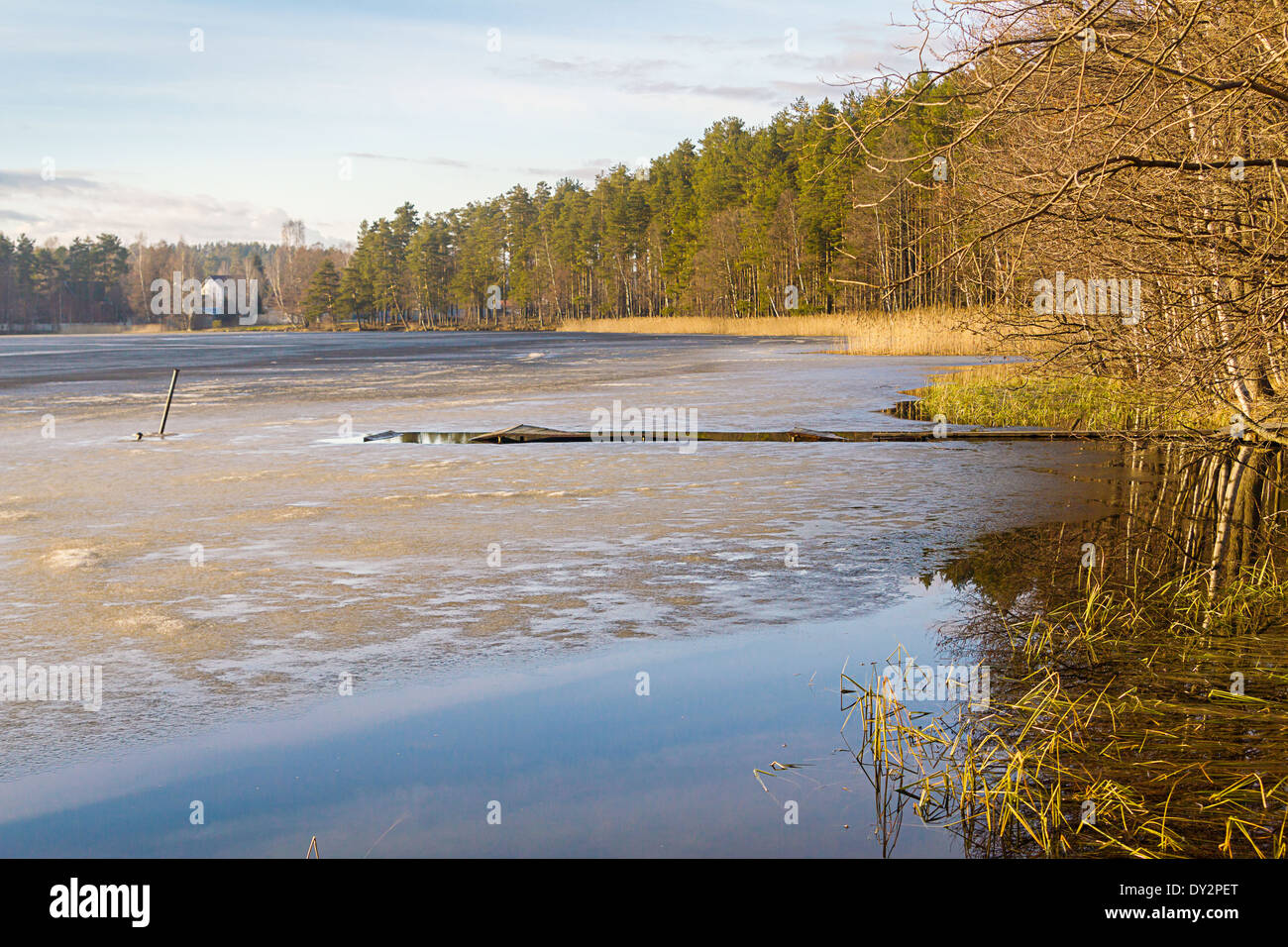 early spring with melting ice and snow winter Stock Photo - Alamy