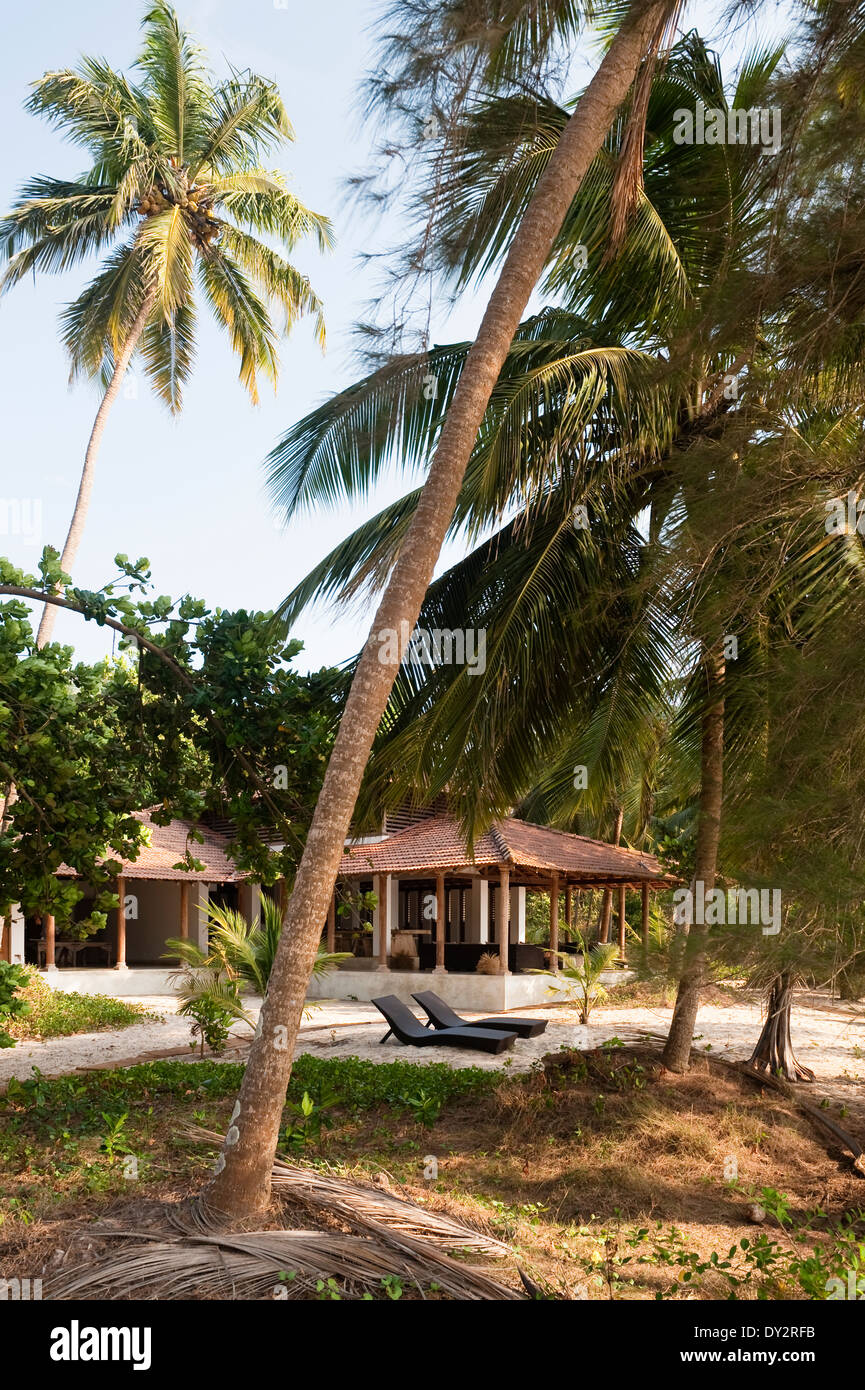 Beach house retreat set in coconut palms in the Indian state of Goa ...
