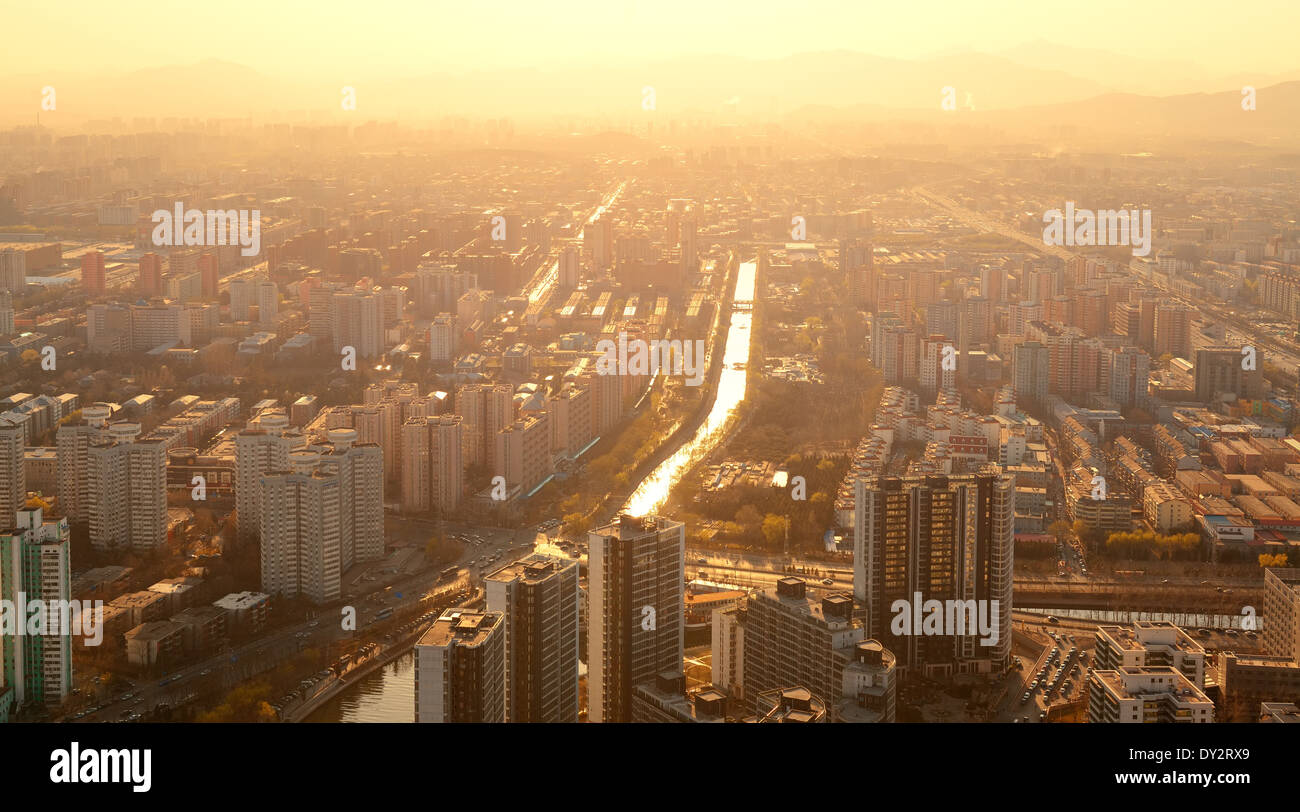 Beijing sunset aerial view with urban buildings Stock Photo - Alamy