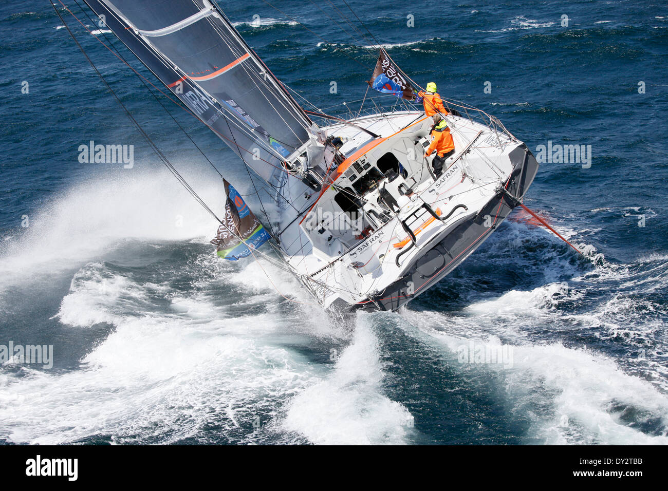 Aerial view of the The Open 60 Safran in preparation for the Transat ...