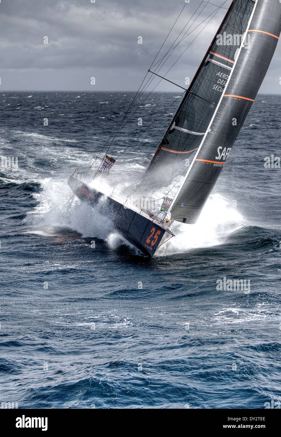Aerial view of the The Open 60 Safran in preparation for the Transat ...