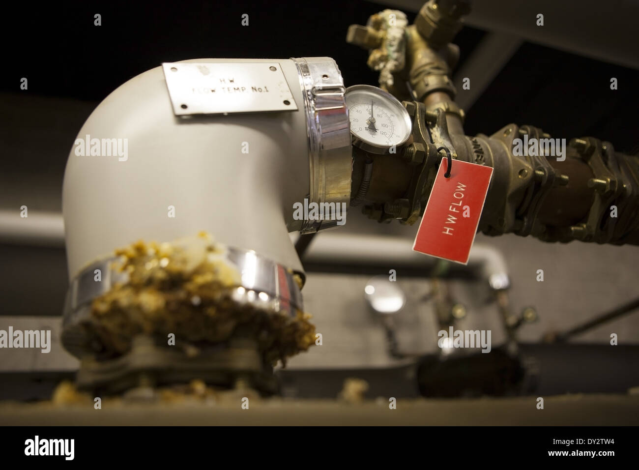 limescale deposit build up on hot water pipes on care home heating ...