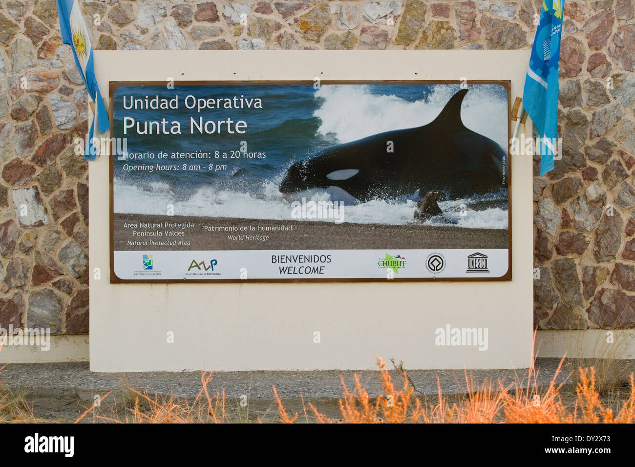 Punta Norte sign Peninsula Valdez, Valdes, Argentina, South America ...