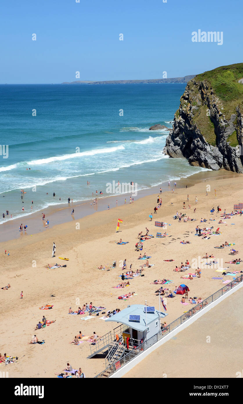 sunny day at tolcarne beach in newquay, cornwall, uk Stock Photo - Alamy