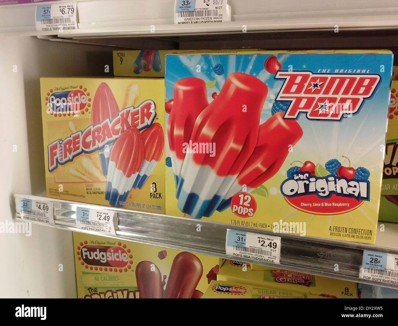 Packages of Popsicle's Firecracker and Bomb Pops brand ices are seen in ...