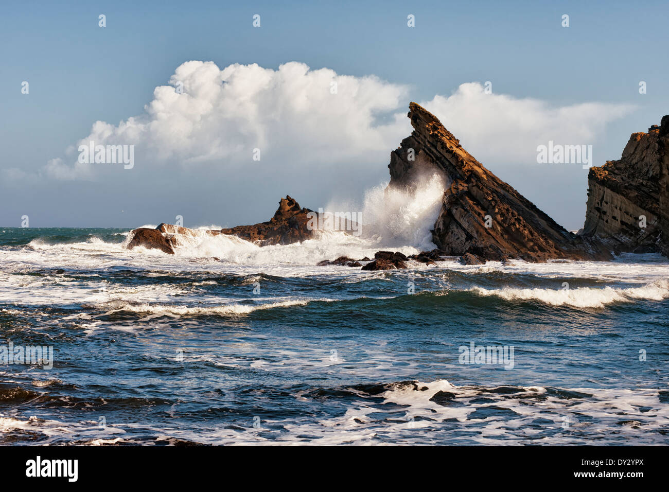 Heavy morning surf and waves pound the sandstone cliffs at Oregon's ...
