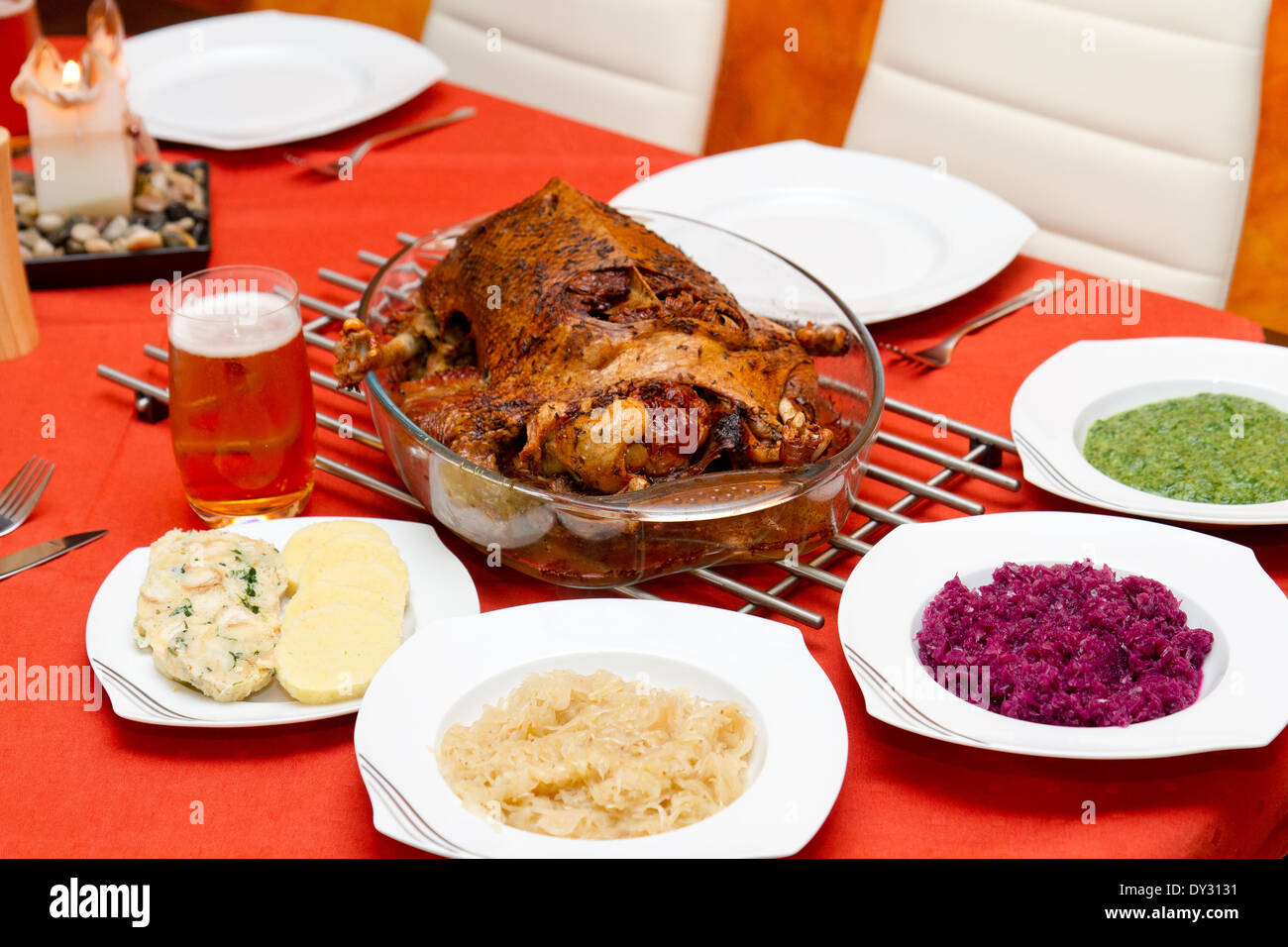 Roasted goose on table hi-res stock photography and images - Alamy