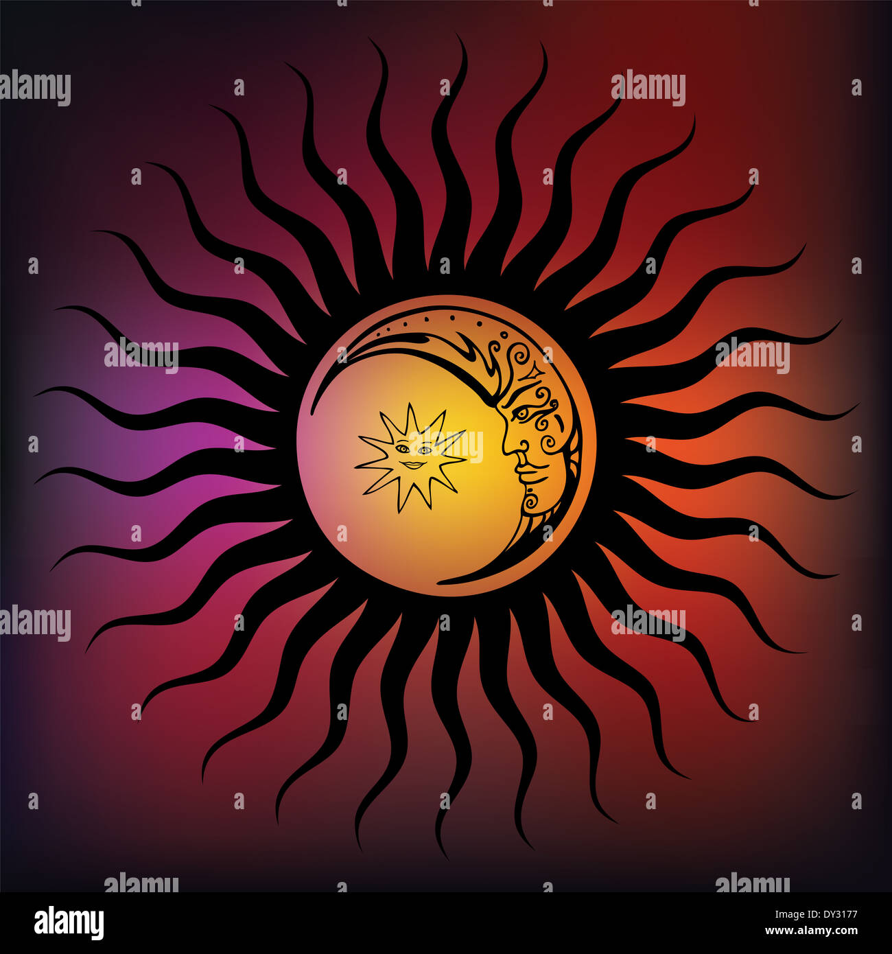 Vintage Sky, sun, moon, clouds, stars Stock Photo - Alamy