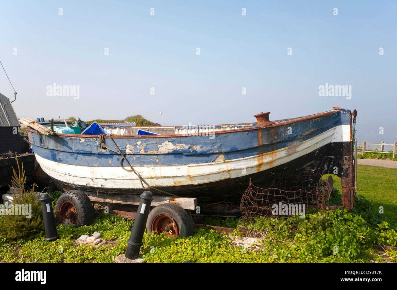 Old fishing boat and fisherman's equipment, Overstrand, Norfolk ...