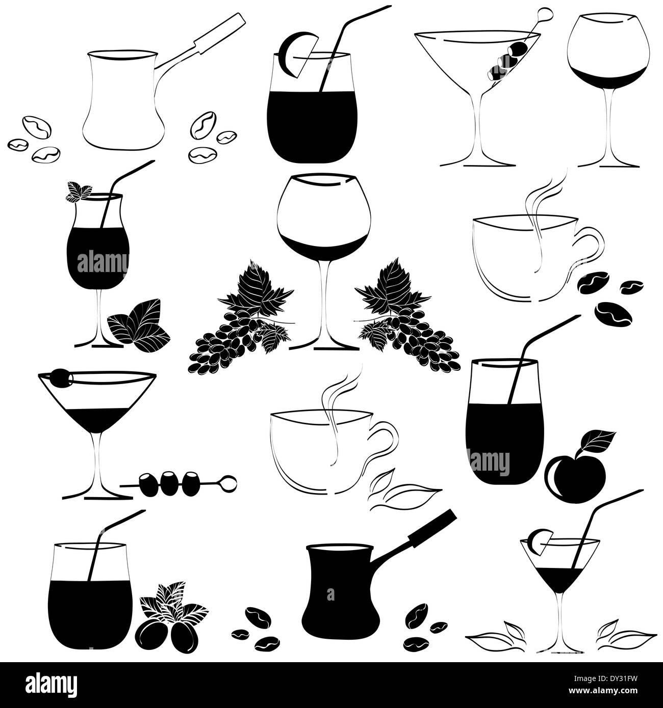 set of drinks in glasses. Vector Stock Photo - Alamy
