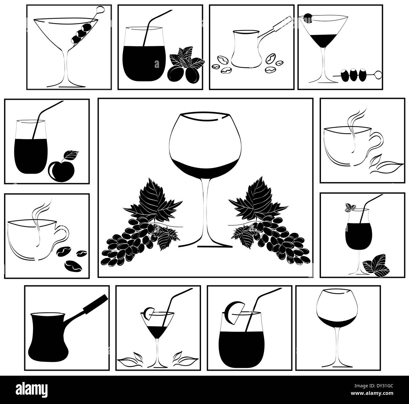 Coffee drinks icon set Black and White Stock Photos & Images - Alamy