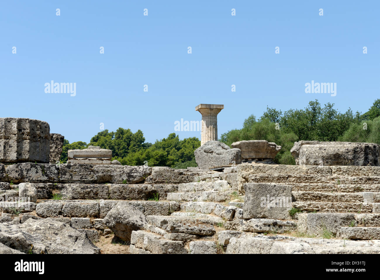 Toppled ruins lone standing Doric column 5th century BC Temple Zeus ...
