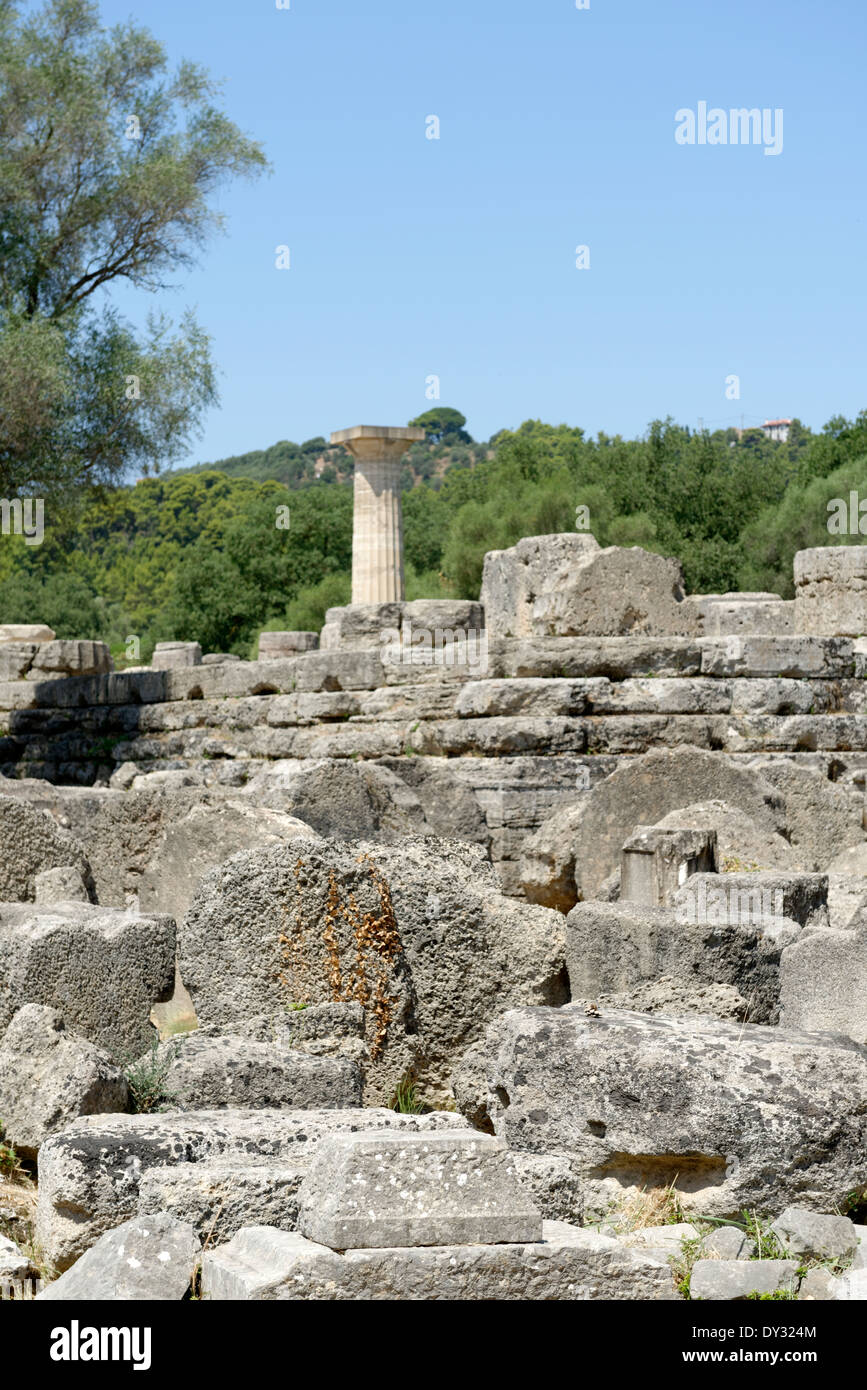 Toppled ruins lone standing Doric column 5th century BC Temple Zeus ...