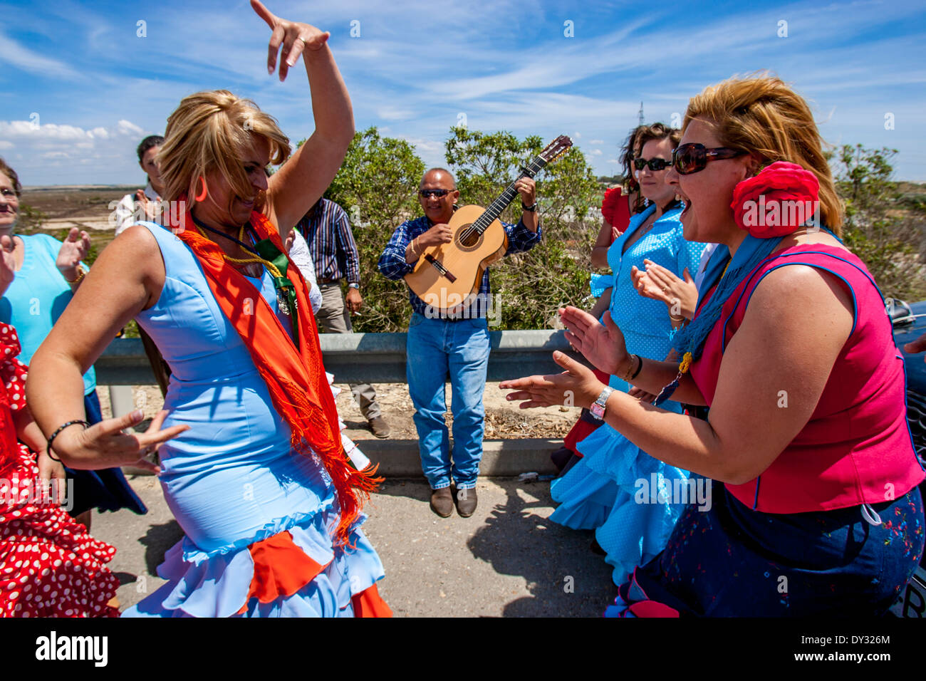 Women Flamenco Dancing, El Rocio Festival, El Rocio, Andalusia, Spain ...