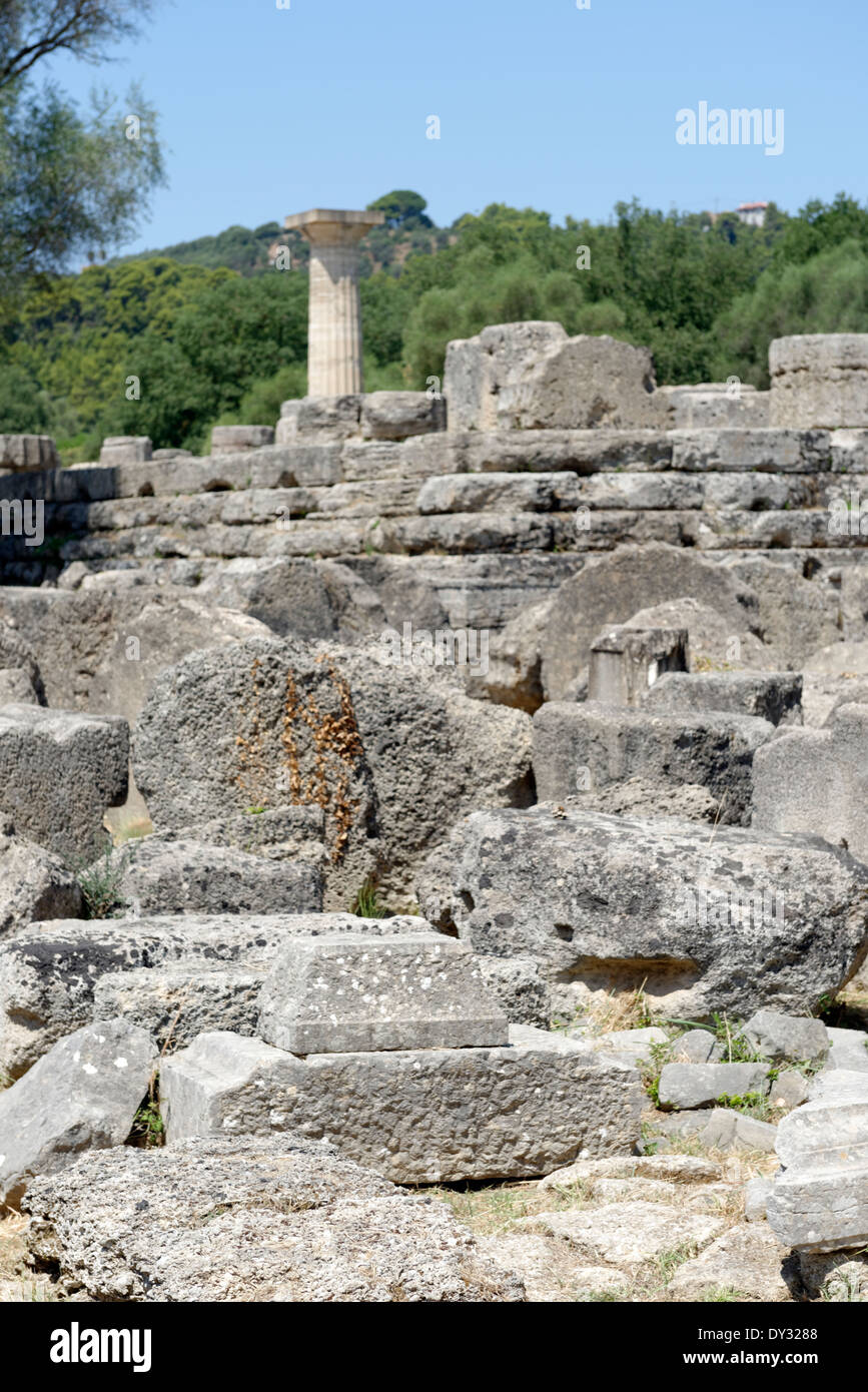 Toppled ruins lone standing Doric column 5th century BC Temple Zeus ...