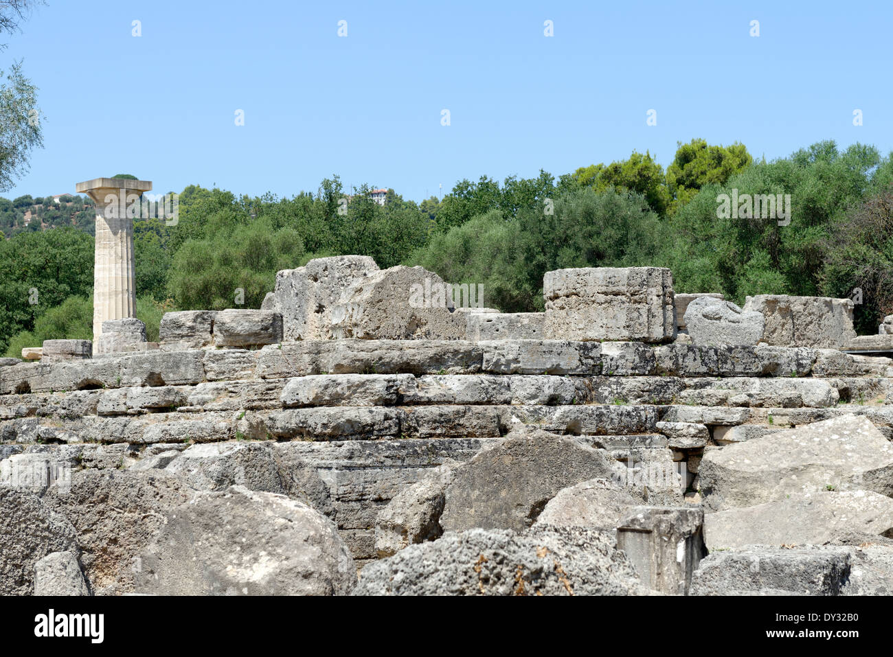 Toppled ruins lone standing Doric column 5th century BC Temple Zeus ...