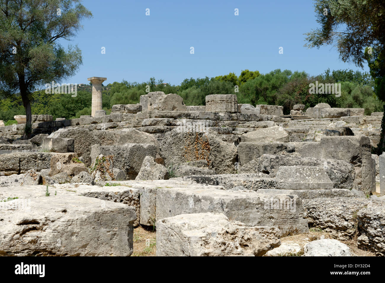 Toppled ruins lone standing Doric column 5th century BC Temple Zeus ...
