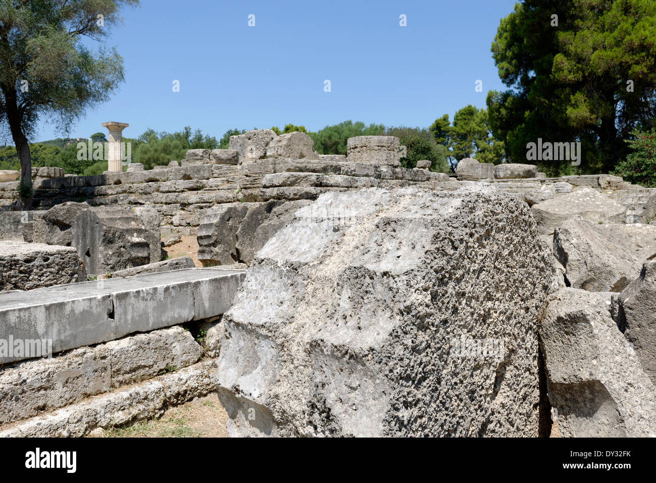 Toppled ruins lone standing Doric column 5th century BC Temple Zeus ...