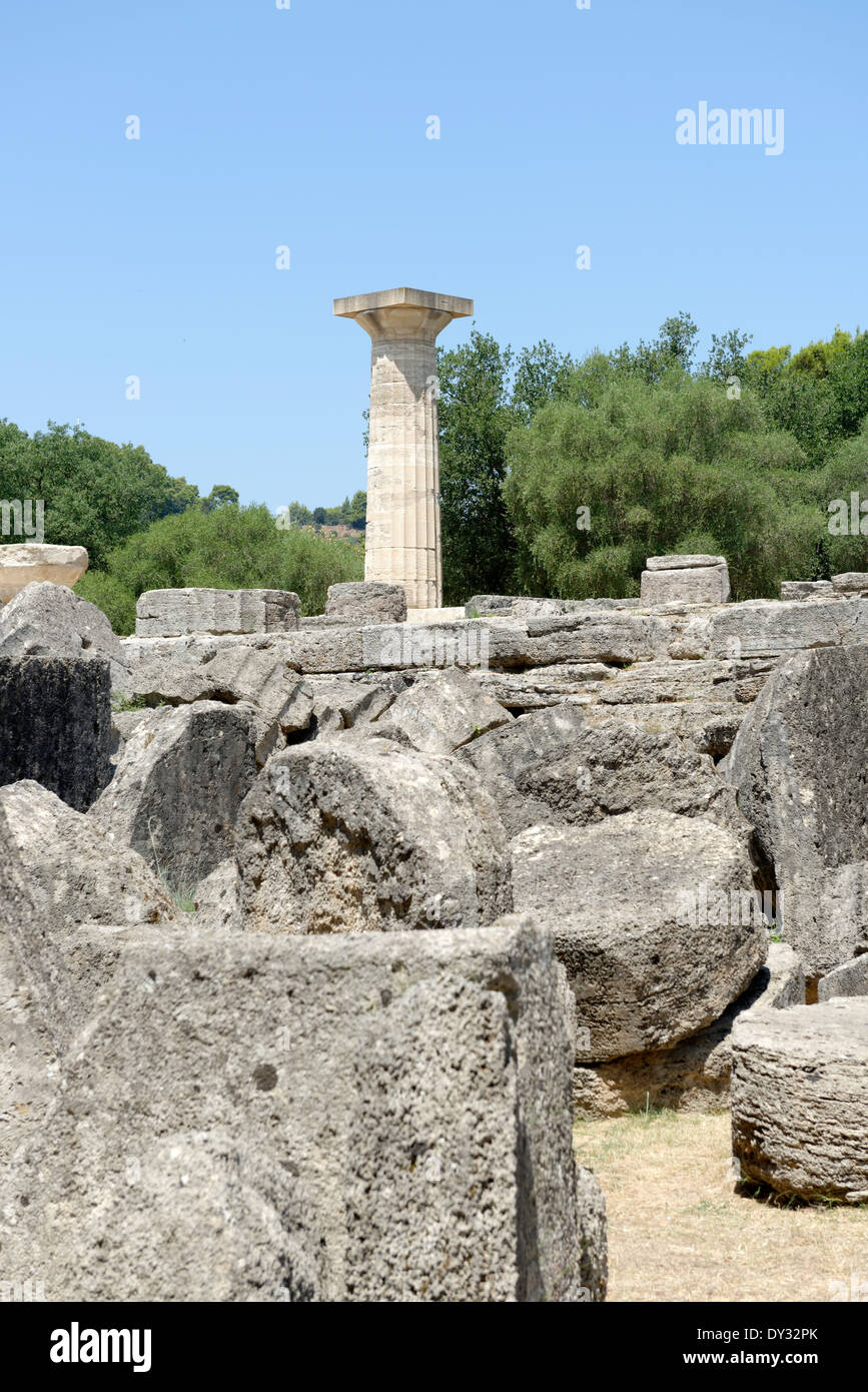Toppled ruins lone standing Doric column 5th century BC Temple Zeus ...