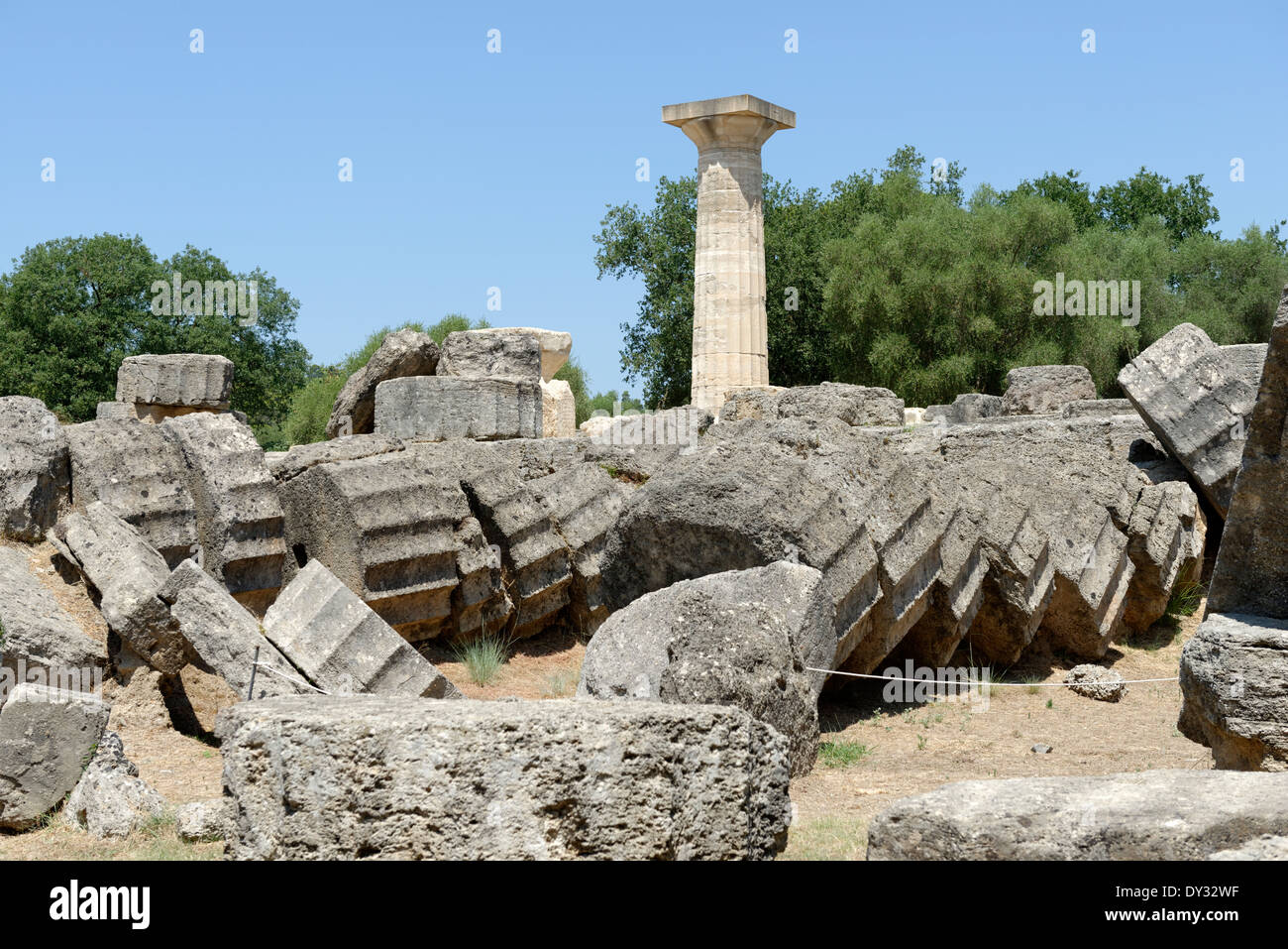 Toppled ruins lone standing Doric column 5th century BC Temple Zeus ...