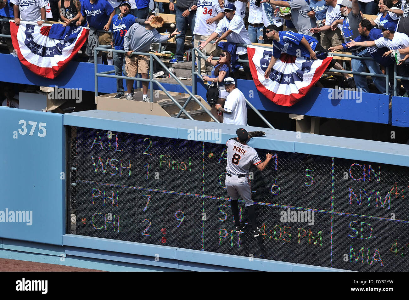 Los Angeles, CA, USA. 4th Apr, 2014. San Francisco Giants right fielder ...