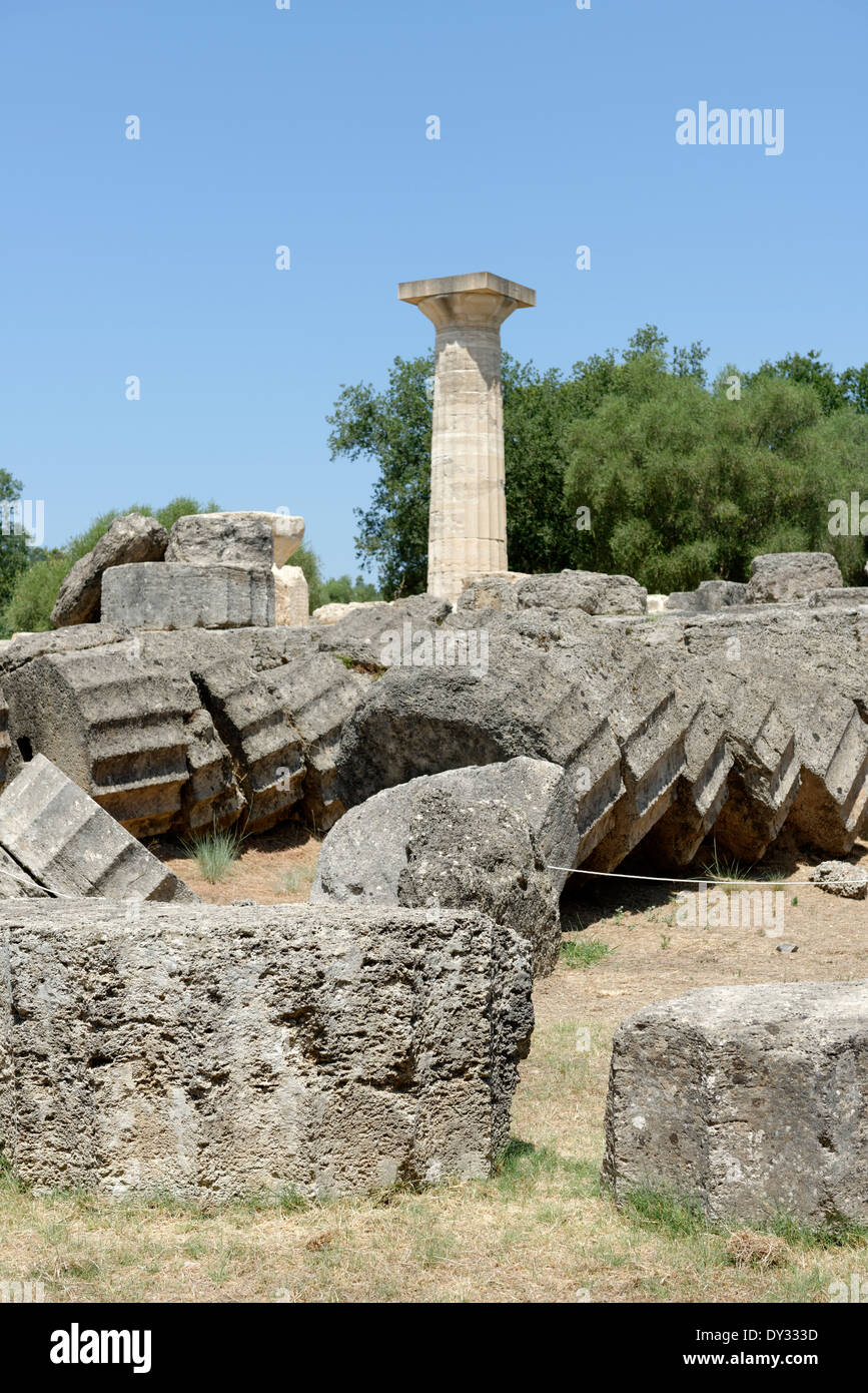Toppled ruins lone standing Doric column 5th century BC Temple Zeus ...