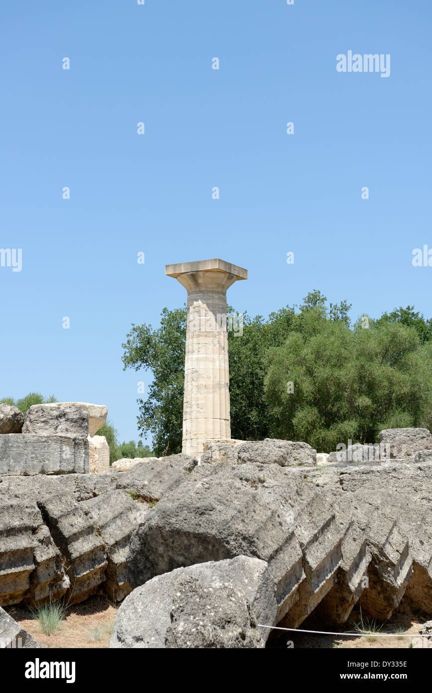 Toppled ruins lone standing Doric column 5th century BC Temple Zeus ...