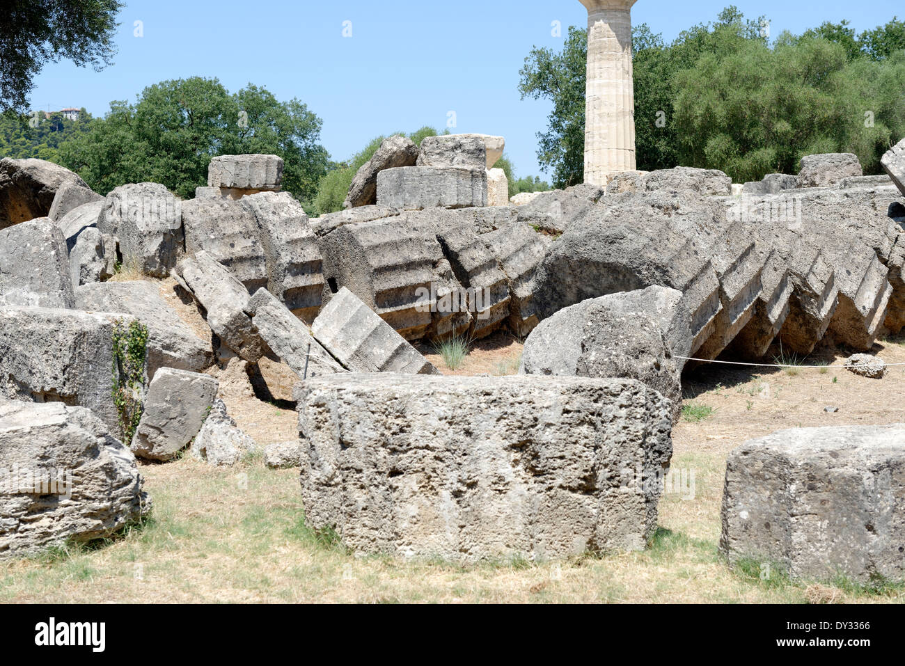 Toppled ruins lone standing Doric column 5th century BC Temple Zeus ...