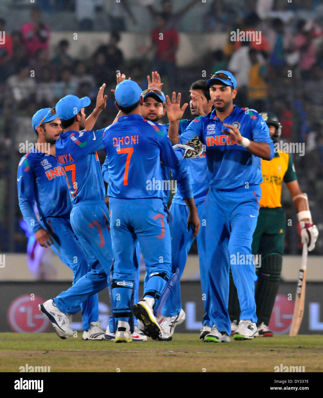 Dhaka, Bangladesh. 4th Apr, 2014. Players of India celebrate during the ...