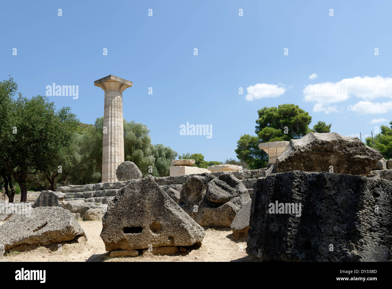 Toppled ruins lone standing Doric column 5th century BC Temple Zeus ...