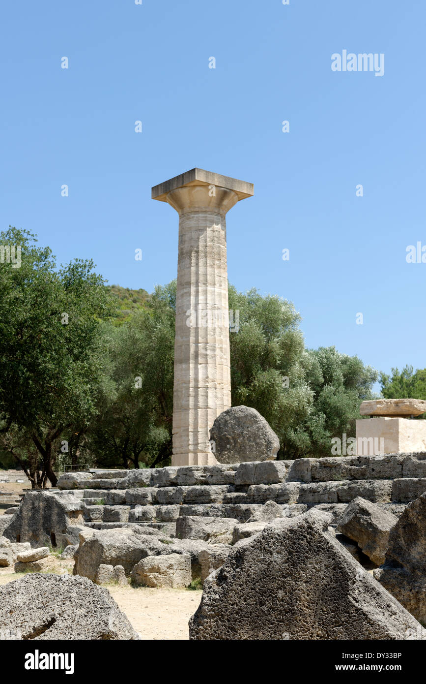 Toppled ruins lone standing Doric column 5th century BC Temple Zeus ...