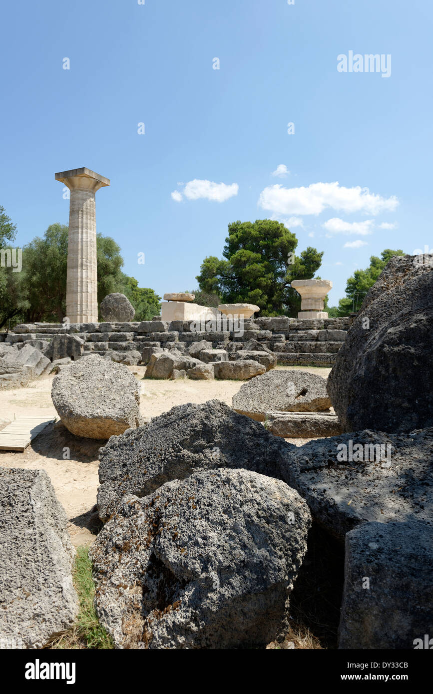 Toppled ruins lone standing Doric column 5th century BC Temple Zeus ...
