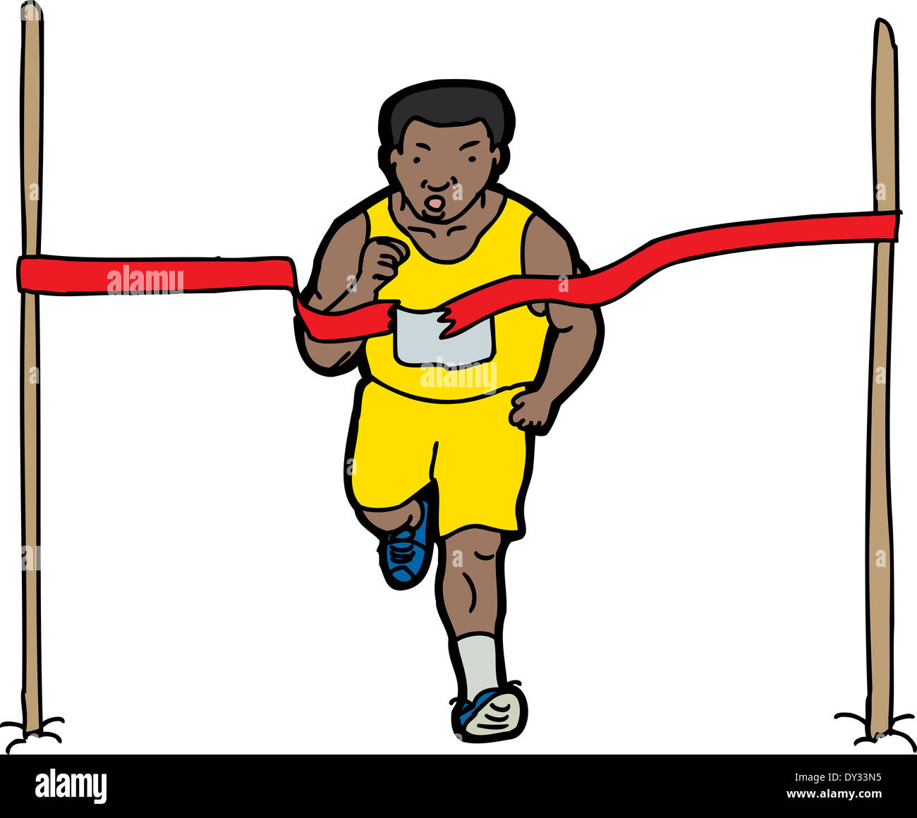 Long distance runner crossing the finish line ribbon Stock Photo - Alamy