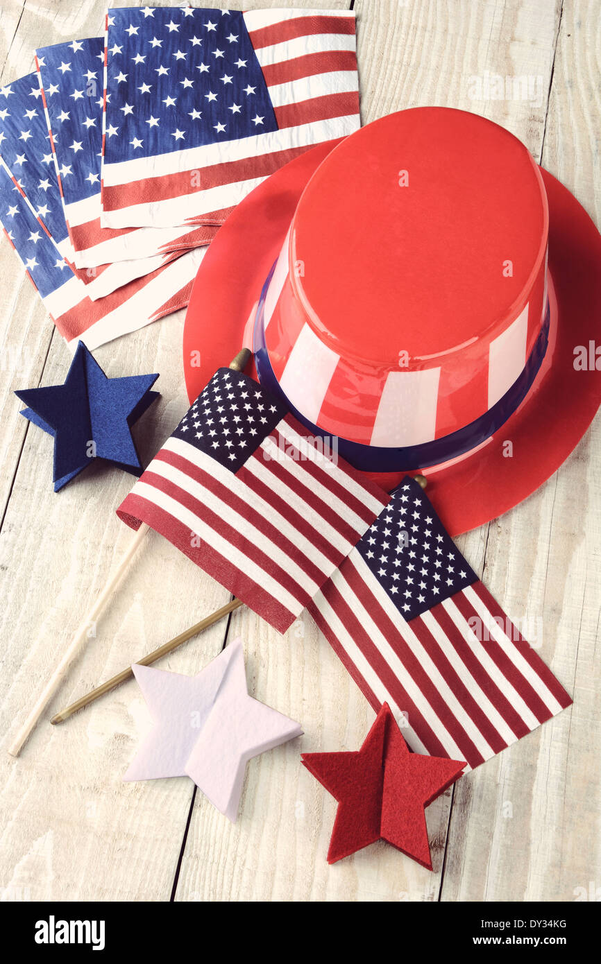 High angle shot of assorted items to celebrate the Fourth of July ...