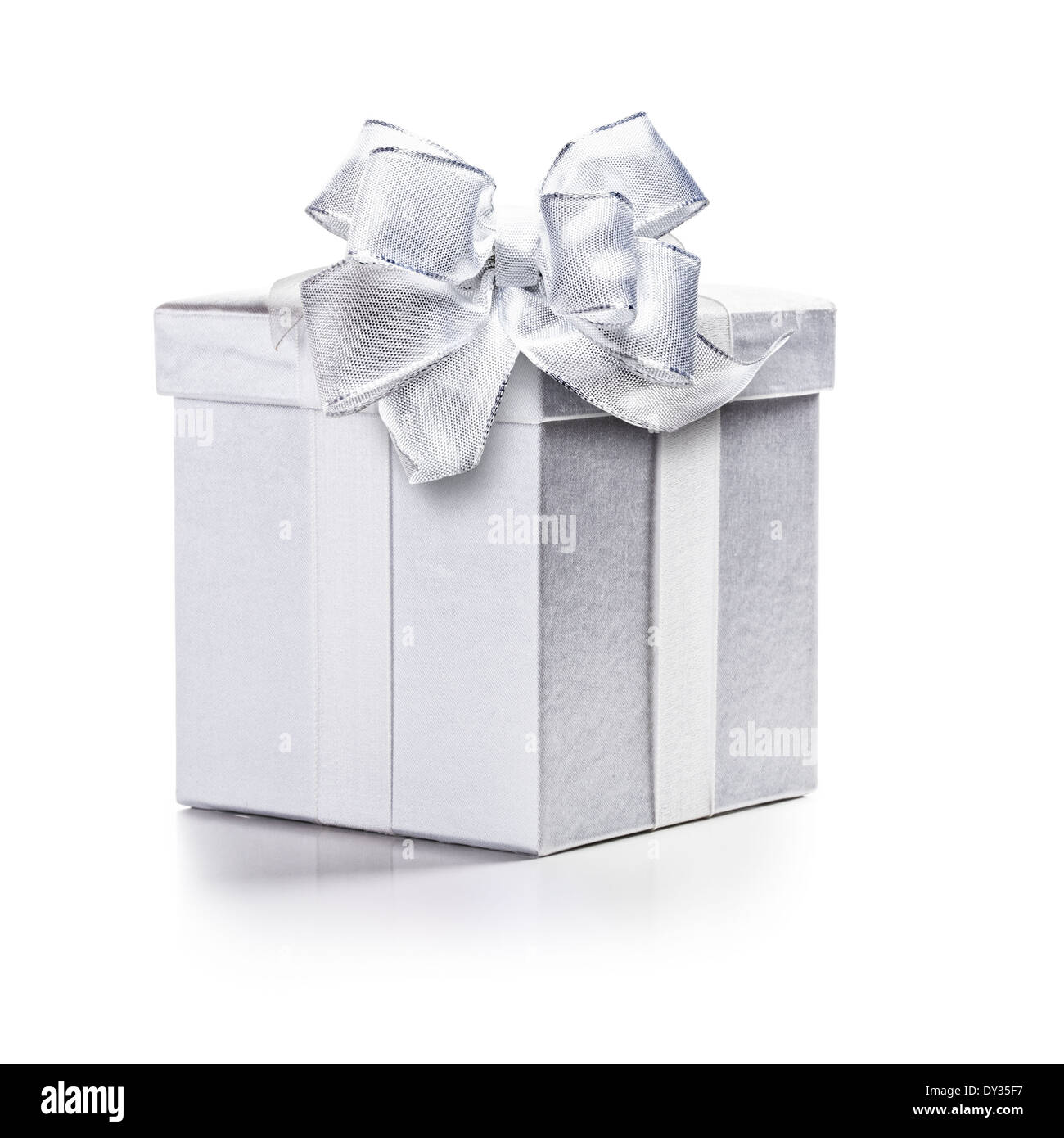 Closed white box with ribbon bow isolated on white background clipping ...