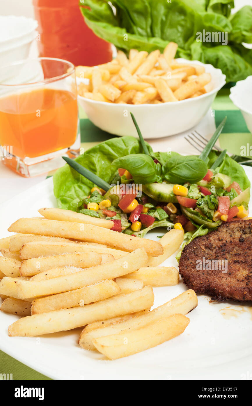 French fries with meatball Stock Photo - Alamy