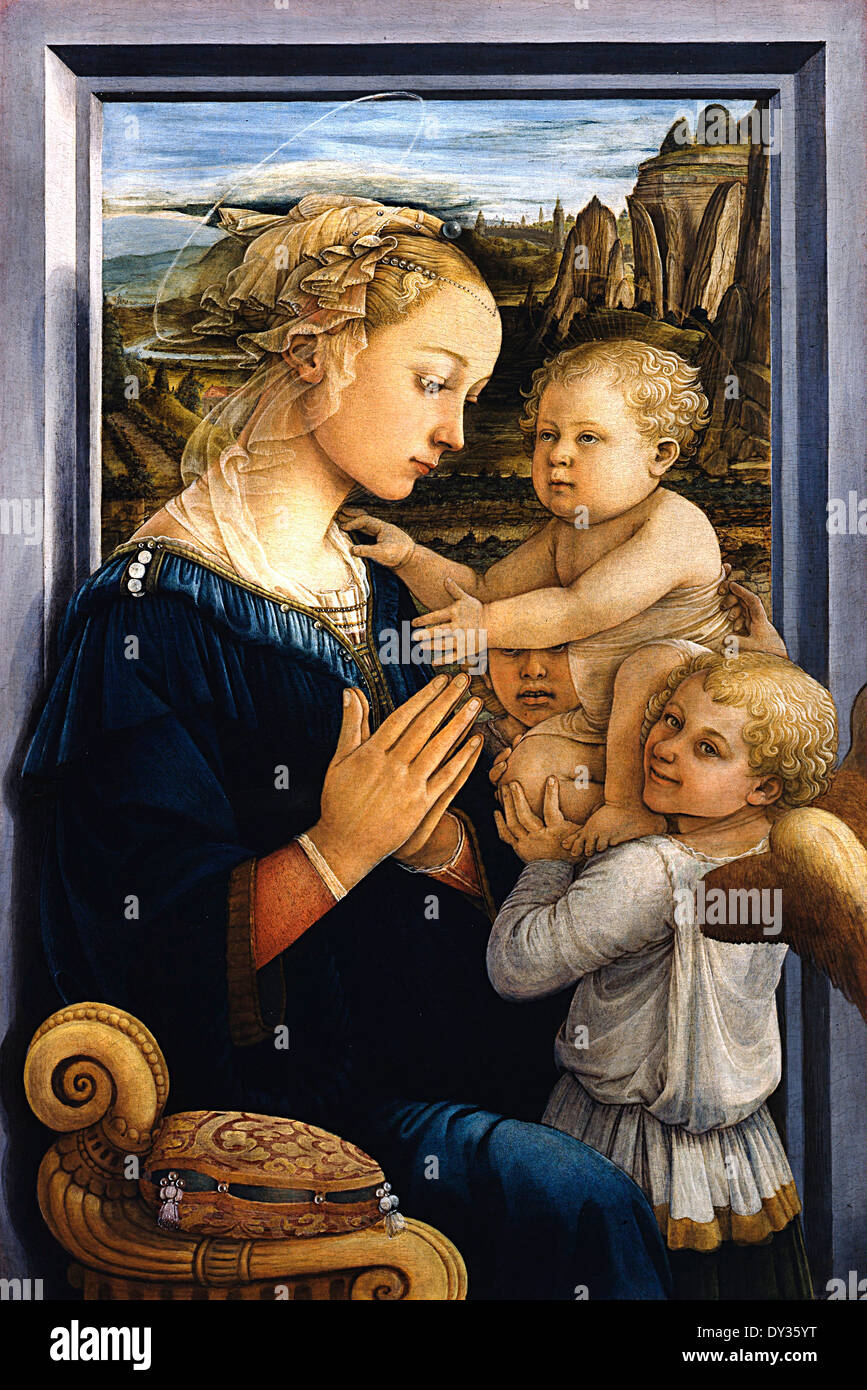 Madonna with the child and two angels 1465 filippo lippi hi-res stock photography and images - Alamy