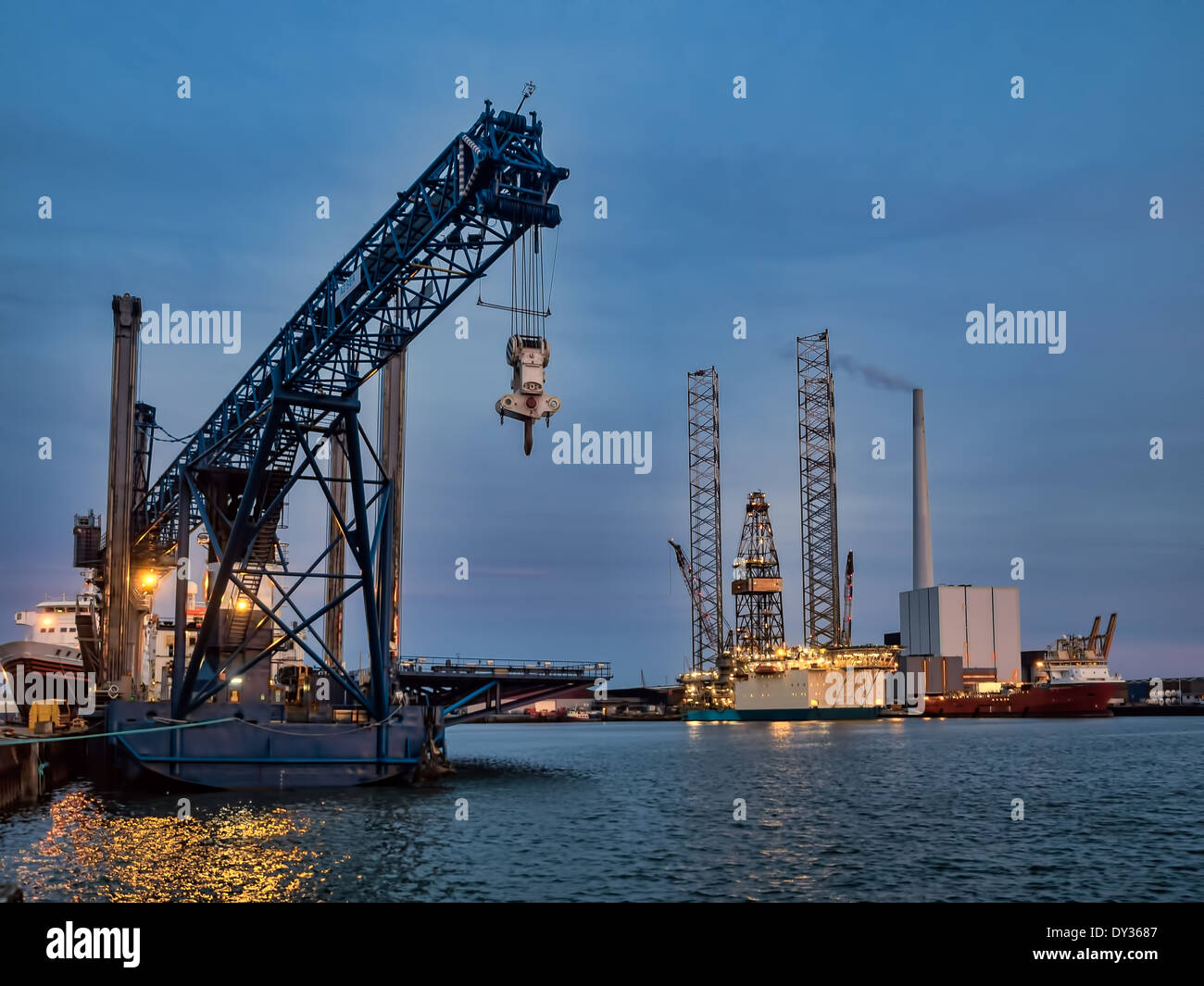 Panorama of Oil rig in Esbjerg harbor, Denmark Stock Photo - Alamy