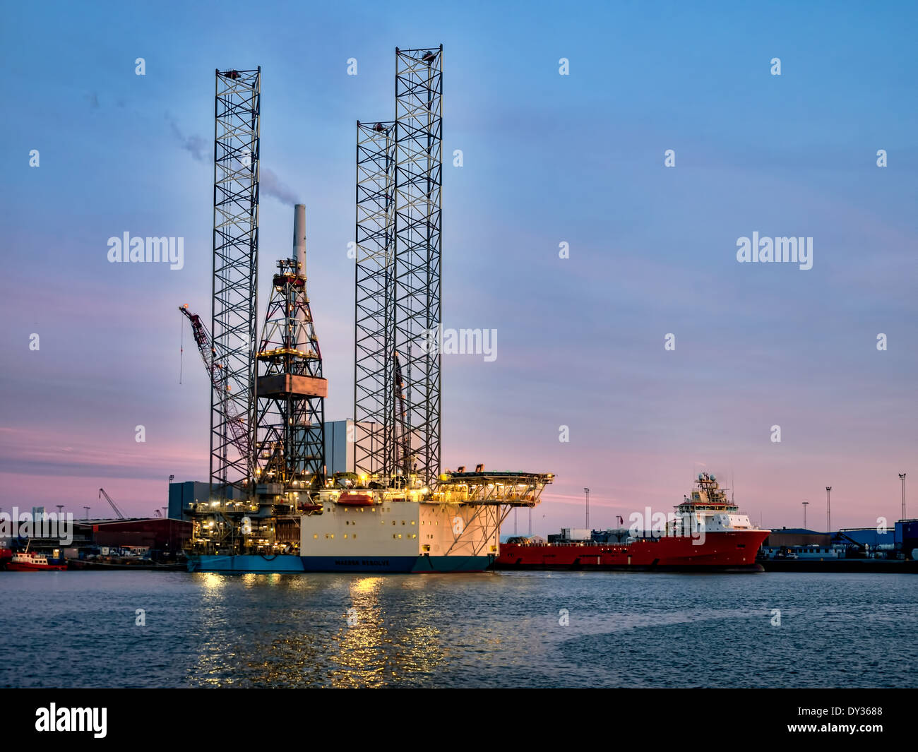 Panorama of Oil rig in Esbjerg harbor, Denmark Stock Photo - Alamy