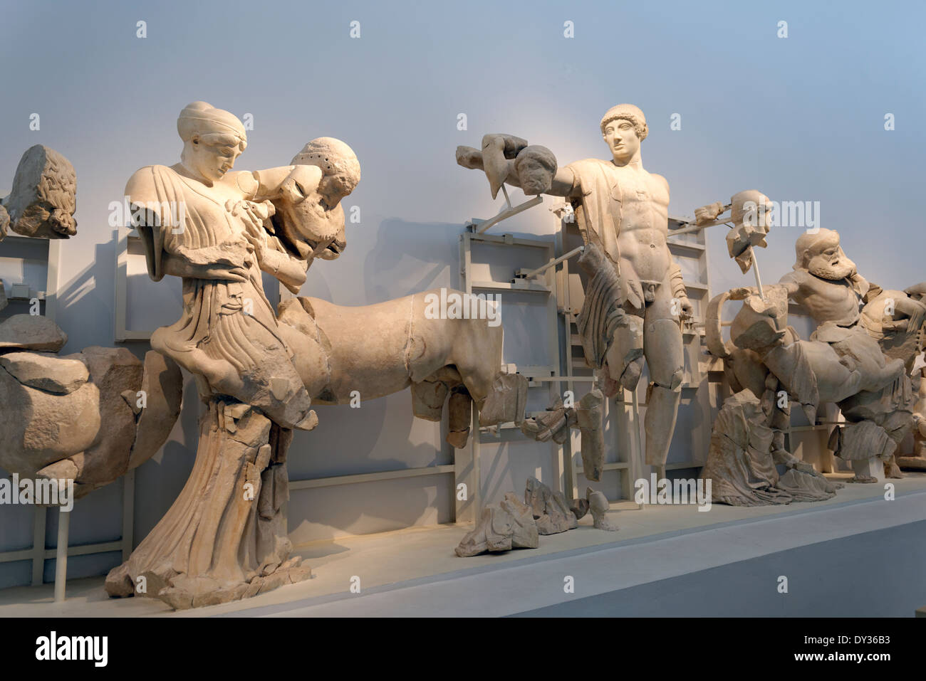 View Temple Zeus western pediment frieze Ancient Olympia Peloponnese ...