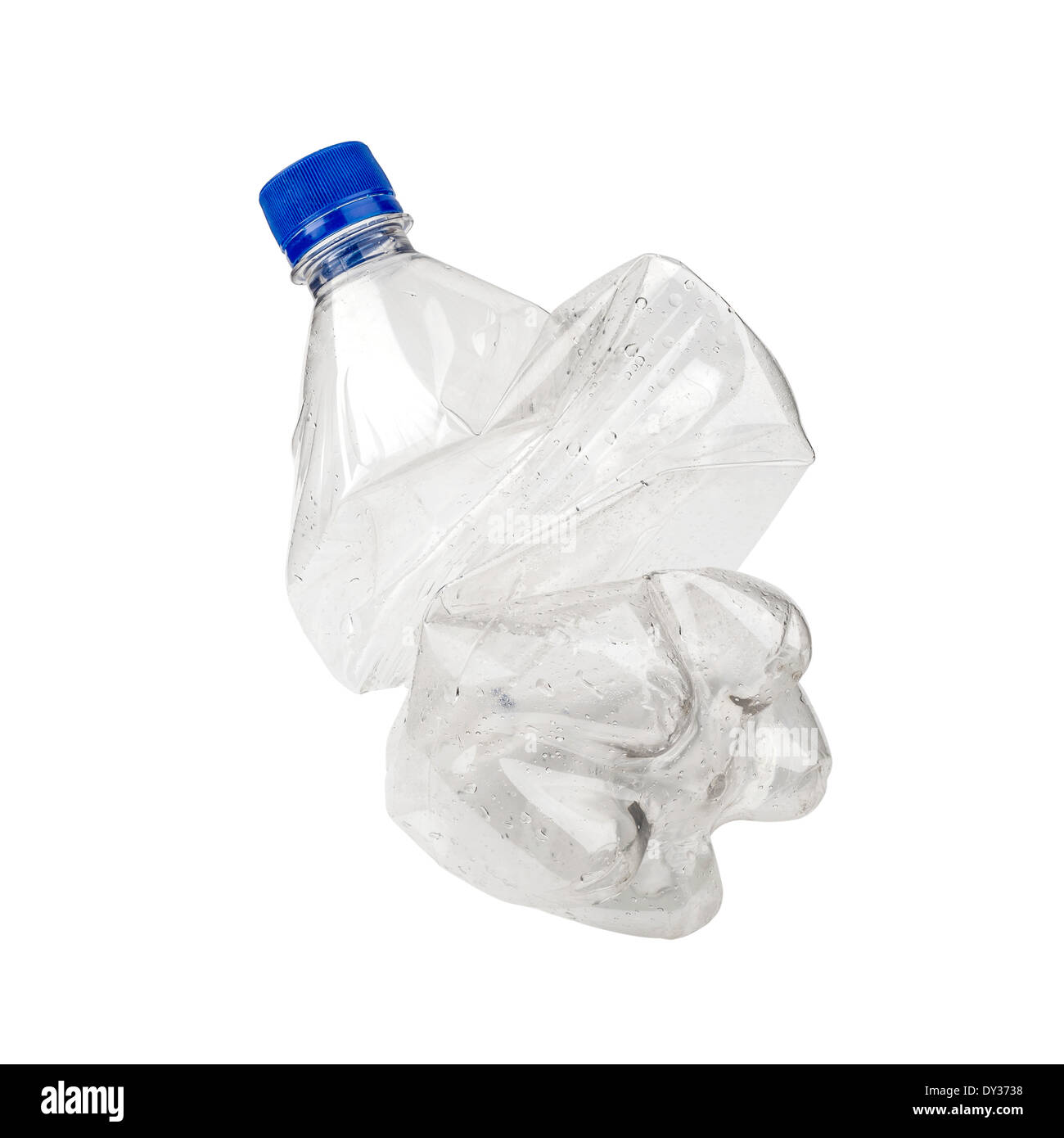 An empty smashed white plastic bottle, isolated on white background ...