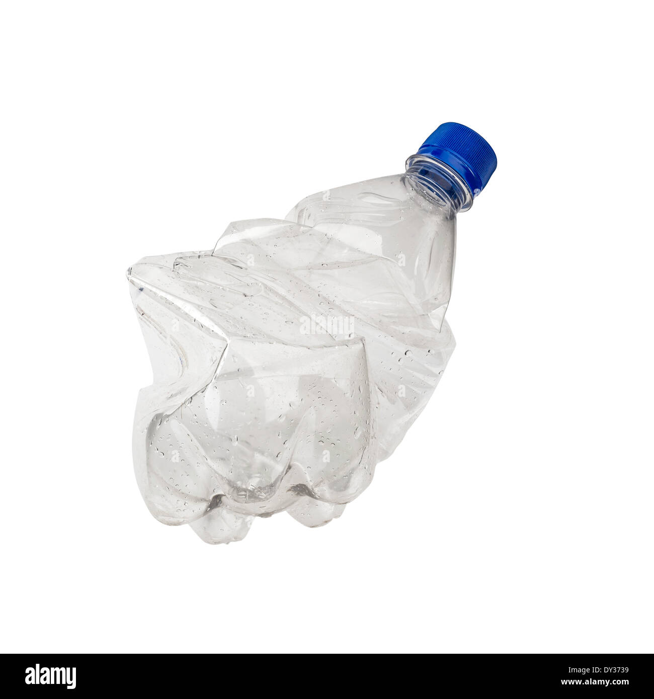 An empty smashed white plastic bottle, isolated on white background ...