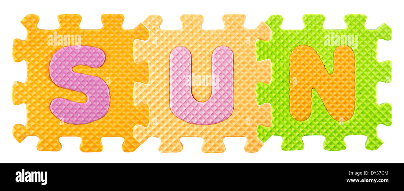 Sun word created from Alphabet puzzle isloated on white background ...