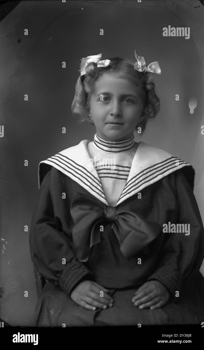 A portrait of an unidentified girl, captured in a black and white ...