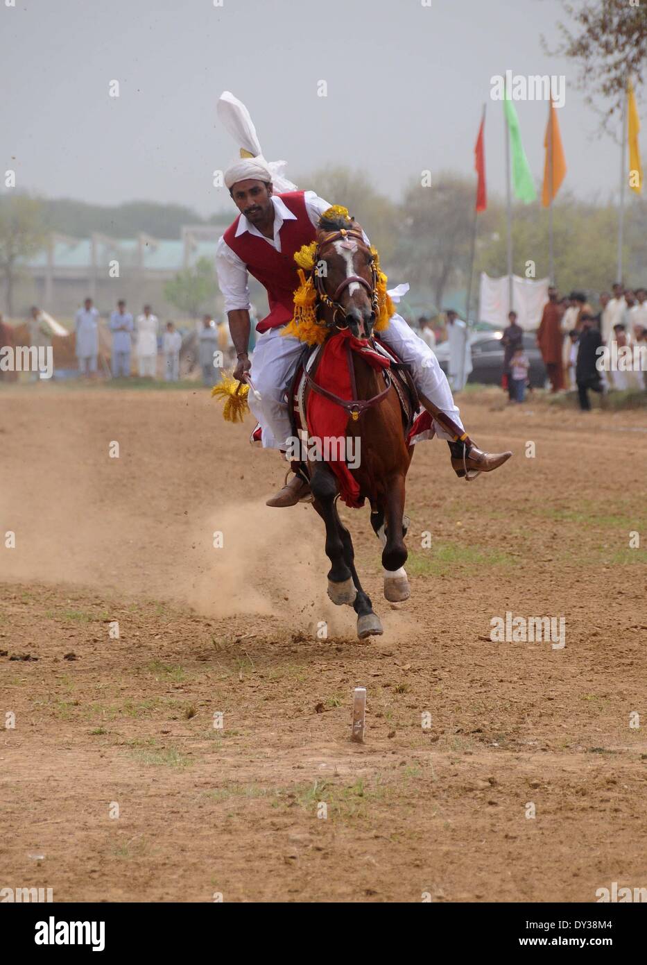 PAKISTAN, Islamabad-April 05:A Pakistani horse rider wearing the ...